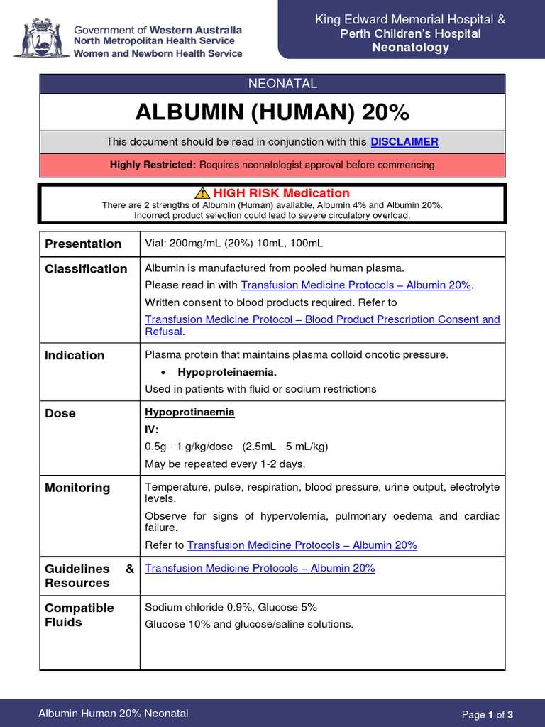 Albumin (Human) 20%: Presentation Classification | PDF | Blood ...