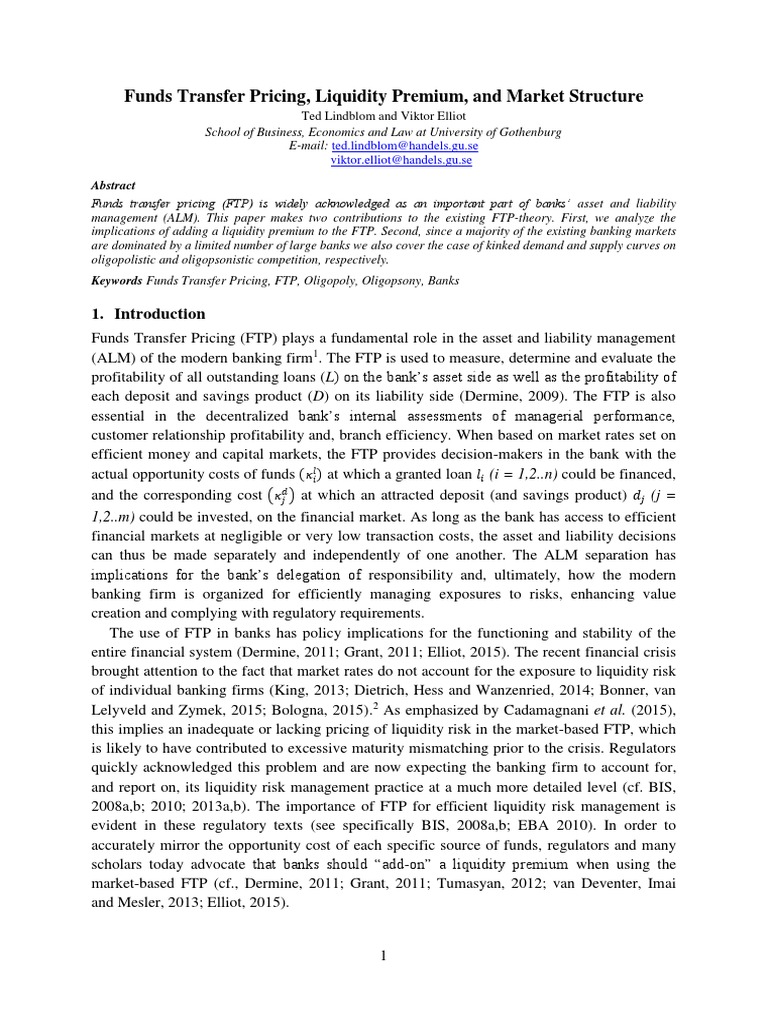 Fund Transfer Pricing Liqudity Premium and Market Structure PDF ...