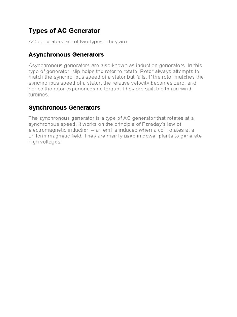 Types of AC Generator: Asynchronous Generators | PDF