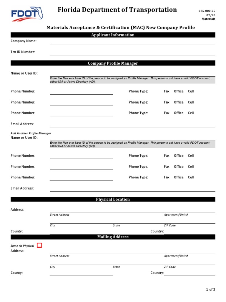 FDOT MAC Profile Setup Guide | PDF | Fax | Email Address