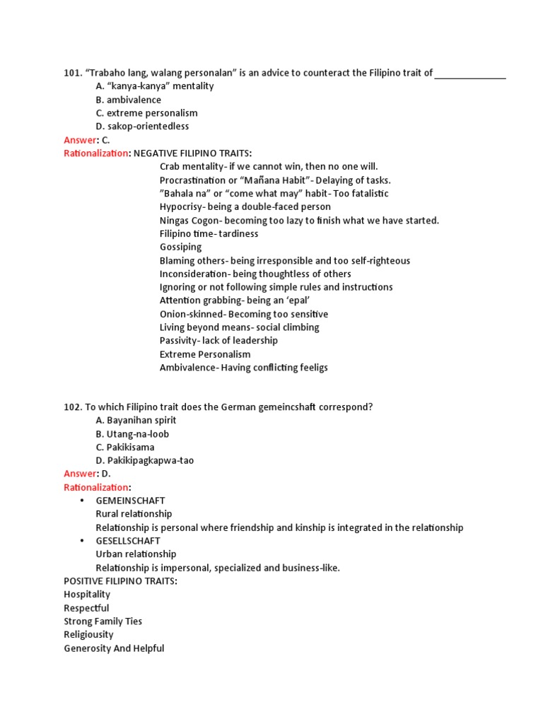 Filipino Trait of Extreme Personalism Discussed | PDF | South Asia ...
