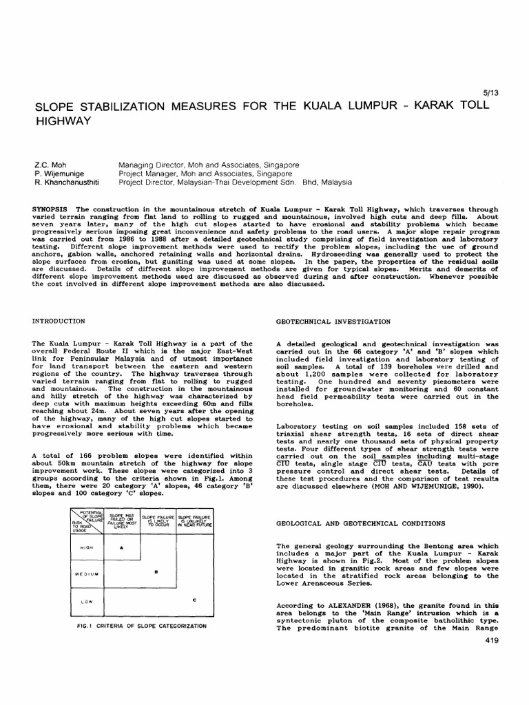 Slope Stabilization Measures For The Kuala Lumpur - Karak Toll Highway ...