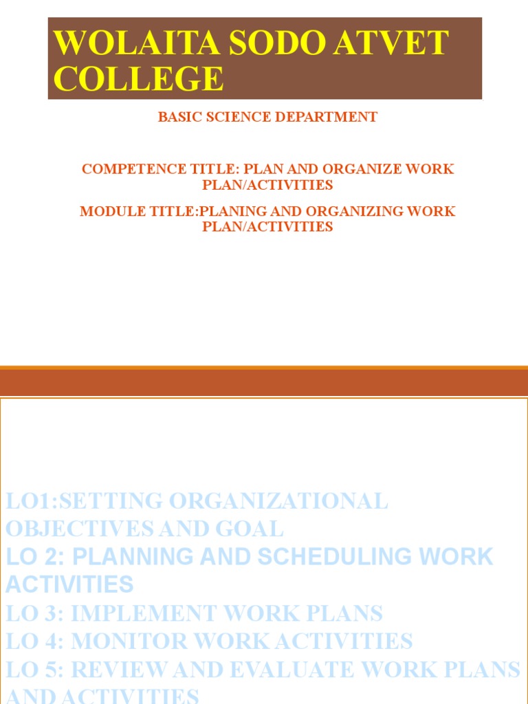 Plan and Organize Work Activities | PDF | Performance Appraisal | Goal