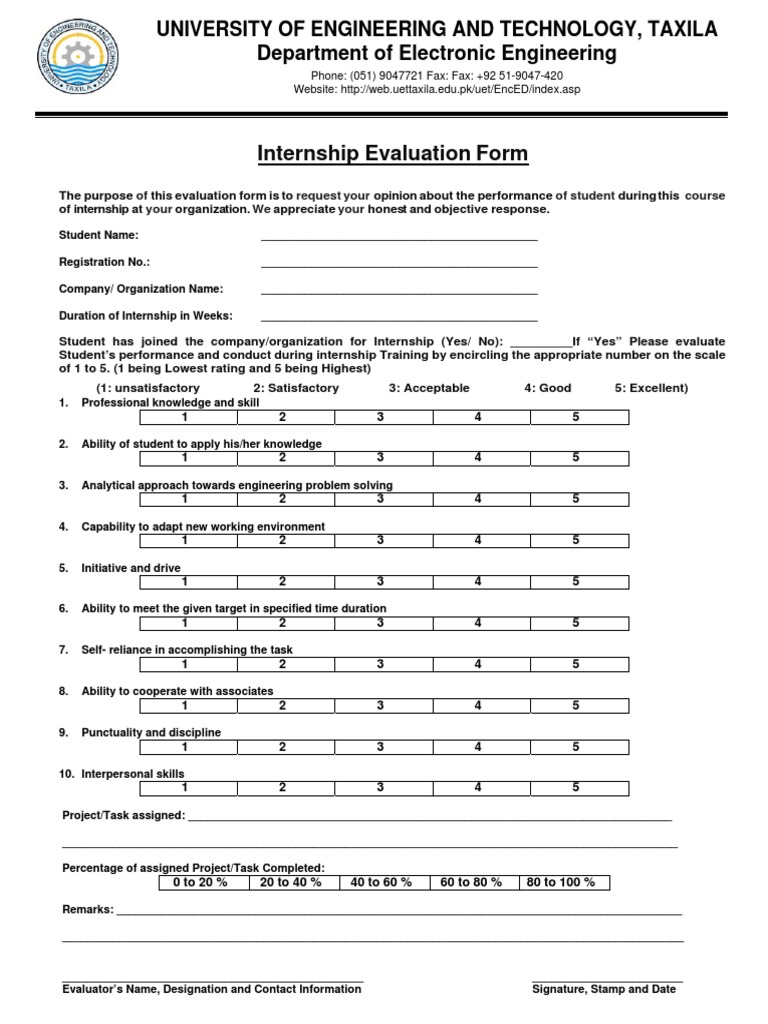 Internship Evaluation Form: Department of Electronic Engineering | PDF | Learning | Communication