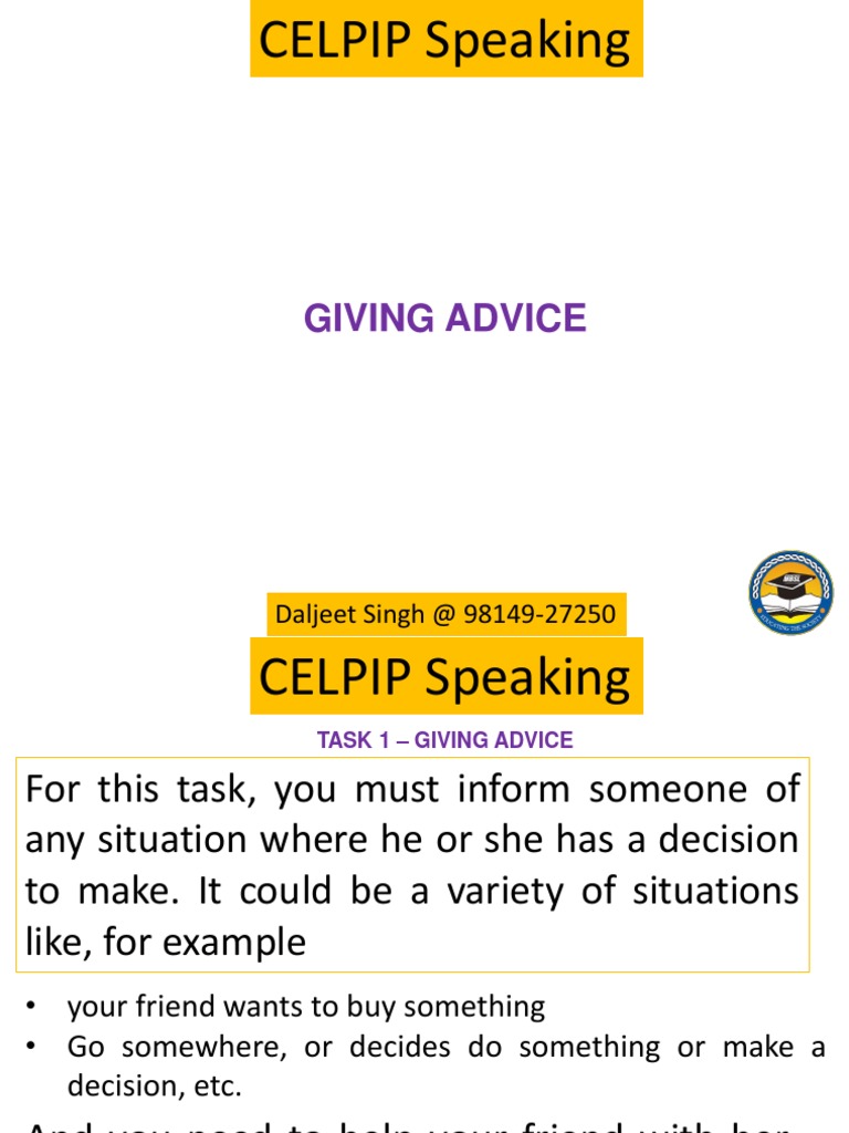 Celpip Task 1 TASK 1 - GIVING ADVICE | PDF | Human Nature | Communication