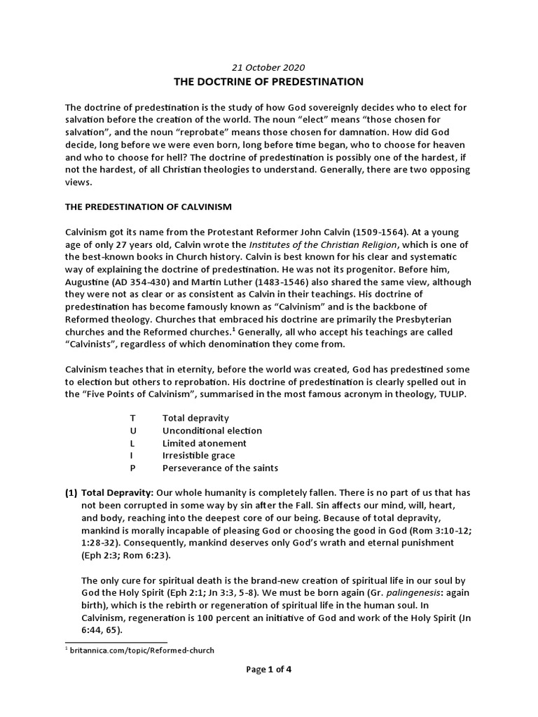 The Doctrine of Predestination: Calvinism vs Arminianism | PDF ...
