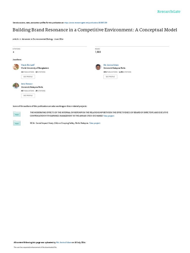 Building Brand Resonance in A Competitive Environment: A Conceptual ...