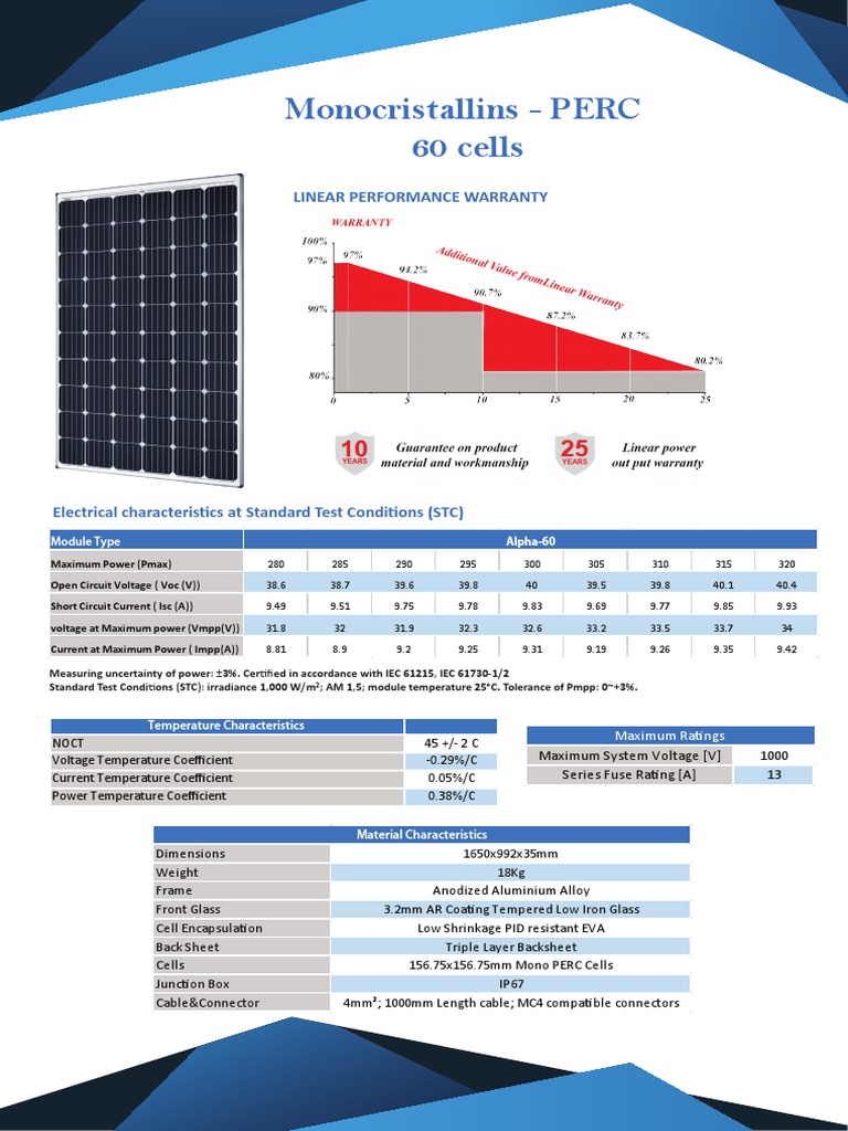 Monocristallins - PERC 60 Cells: Linear Performance Warranty | PDF
