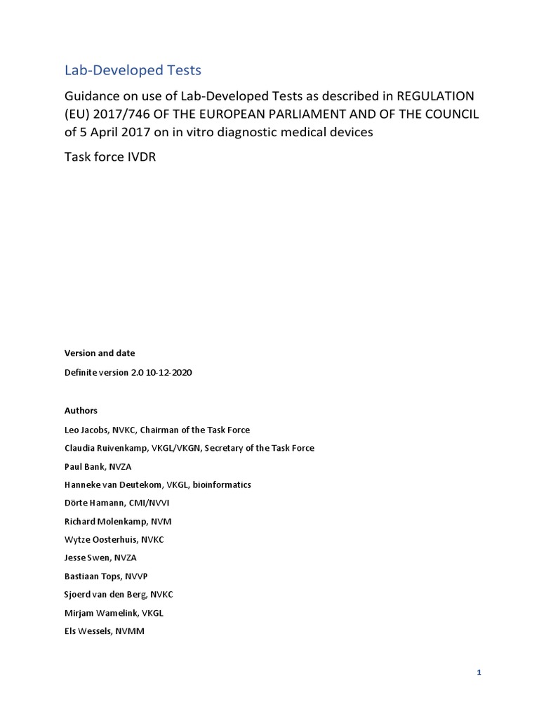 Lab-Developed Tests | PDF | Risk Management | Sterilization (Microbiology)