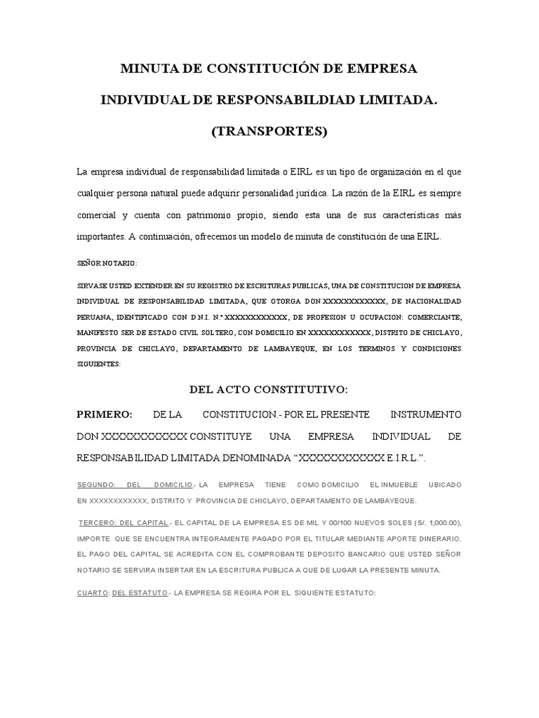 Minuta de Constitución de Empresa | PDF | Arrendamiento | Bancos