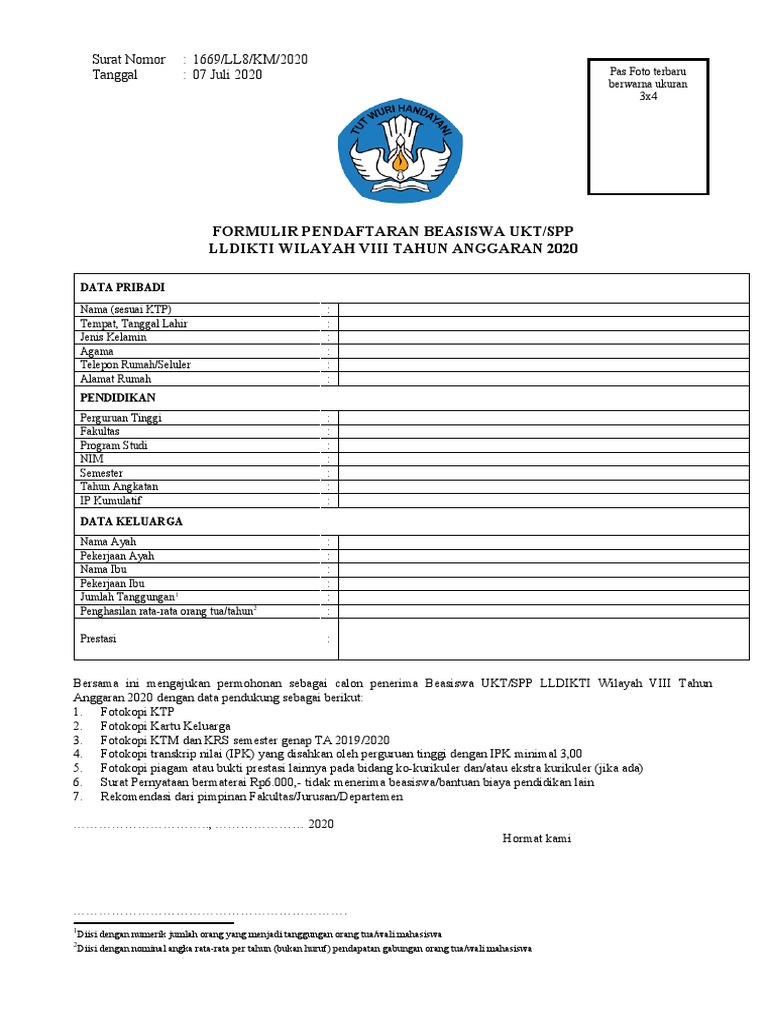 Formulir Pendaftaran Beasiswa UKT | PDF