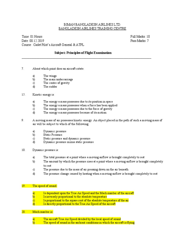Subject: Principles of Flight Examination | Download Free PDF | Drag ...