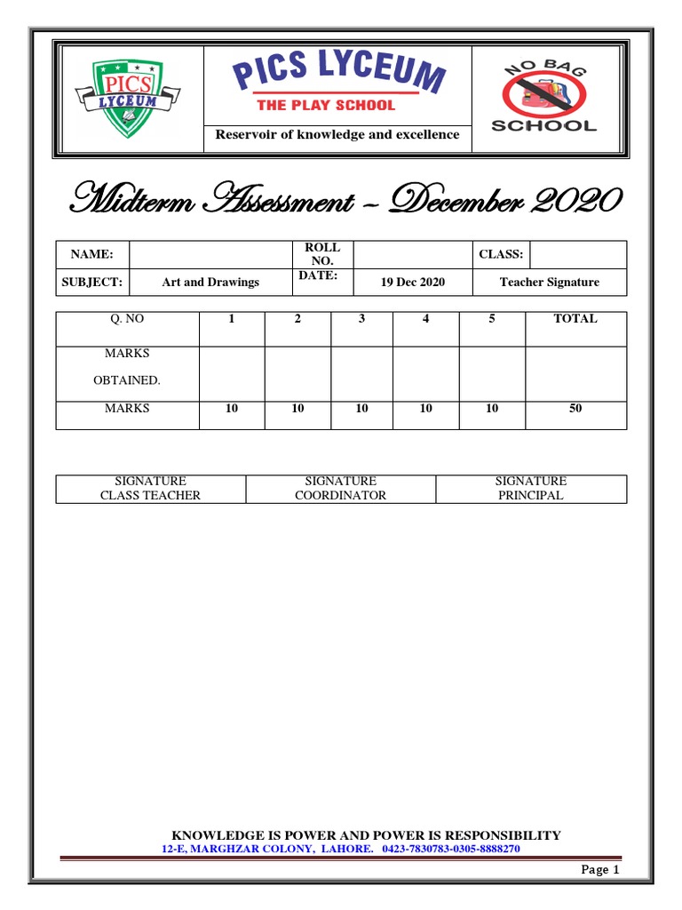 Art and Drawings Paper Class Class One | PDF | Nature