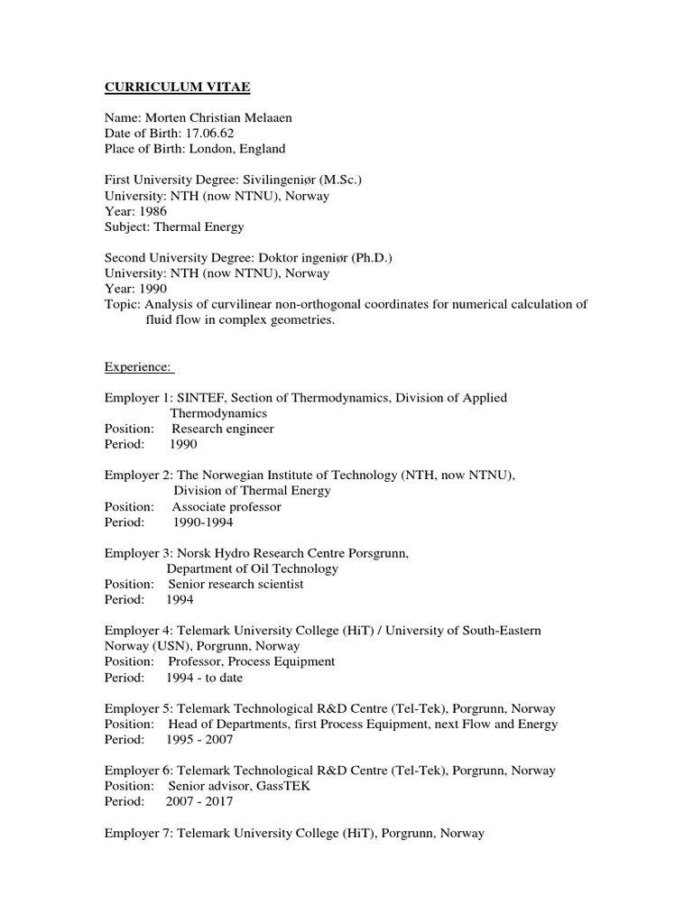 Morten Melaaen's Academic CV | PDF | Carbon Capture And Storage | Fluid ...
