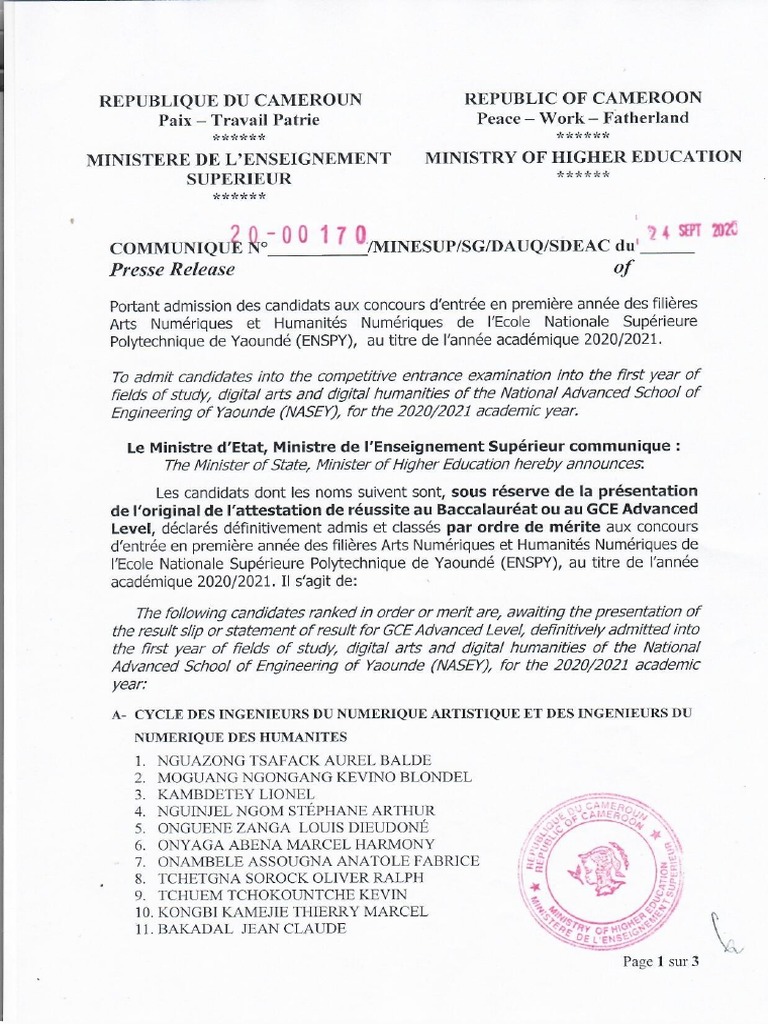 ENSPY 2020 - 1ere Annee Arts Et Humanites Numeriques PDF | PDF