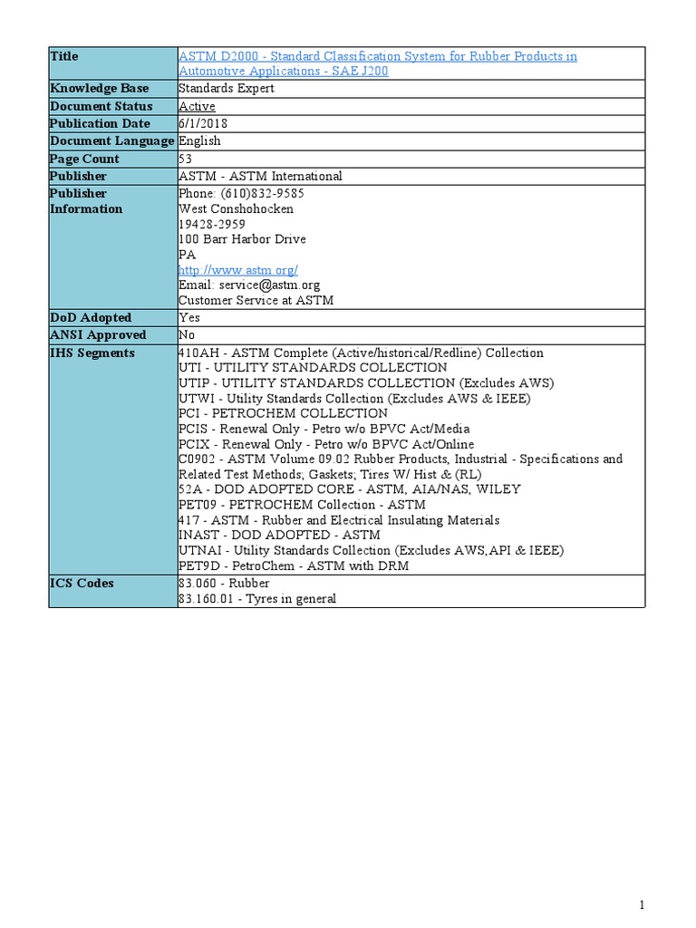 Astm D2000 Standard Classificaion For Rubber Products | PDF | Elastomer ...