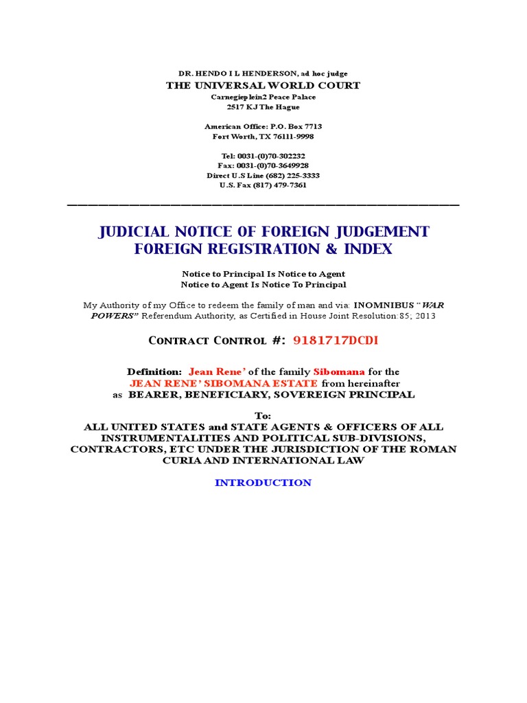 Judicial Notice of Foreign Judgement Foreign Registration & Index PDF ...