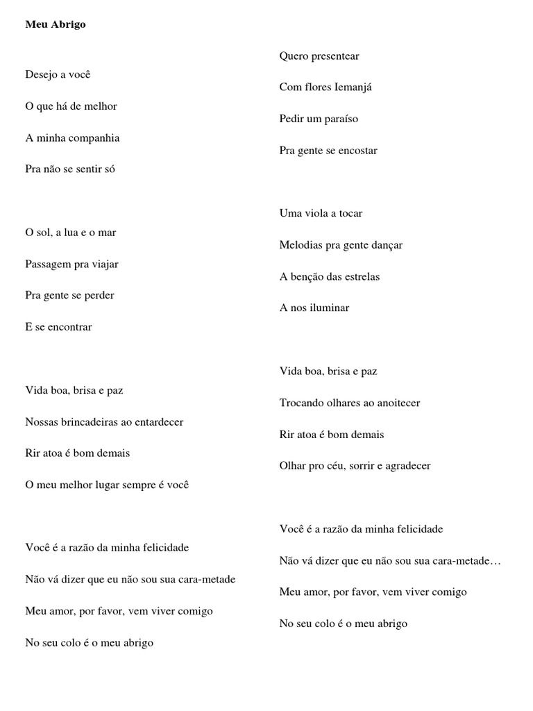Letra Meu Abrigo - Melim PDF | PDF