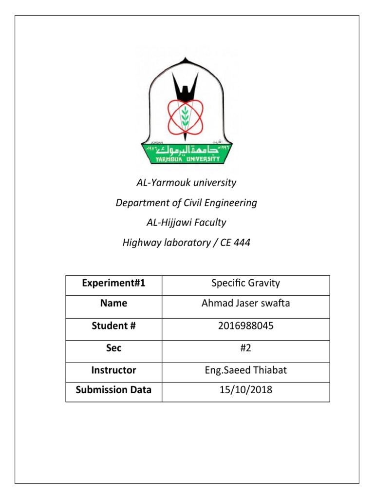 Specific Gravity of Asphalt Experiment | PDF | Asphalt | Weight
