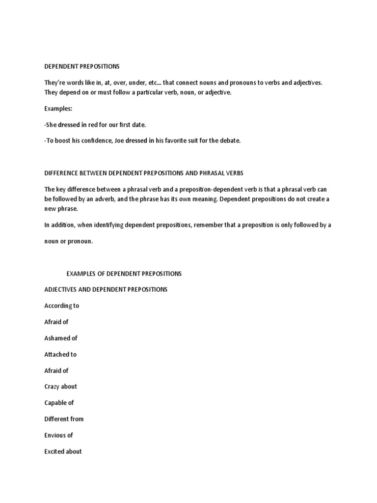 Dependent Prepositions | PDF | Preposition And Postposition | Phrase