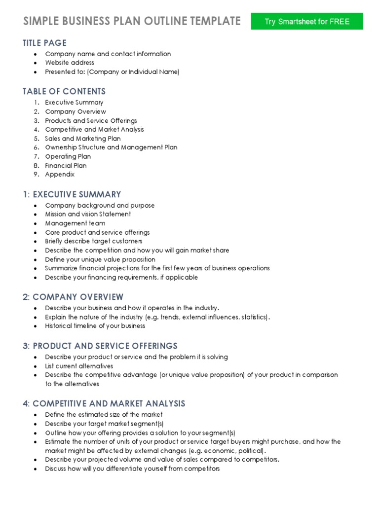 Simple Business Plan Outline Template | PDF | Market Analysis | Market ...