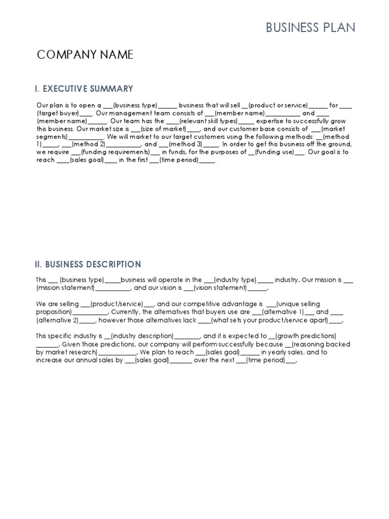 Fill-in-the-Blank Business Plan Template | PDF | Sales | Marketing