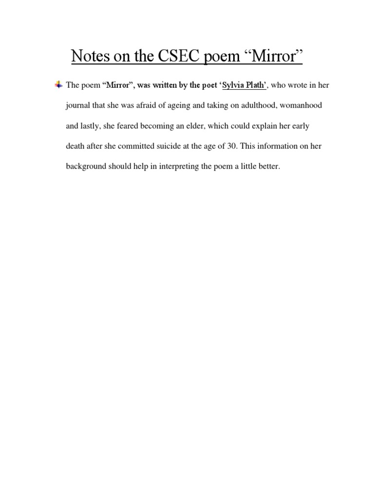 Analysis of Sylvia Plath's "Mirror" Poem | PDF | Sylvia Plath | Mirror