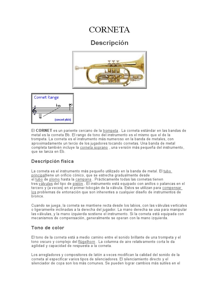 Corneta y Sus Partes | PDF | Trompeta | Instrumentos de latón