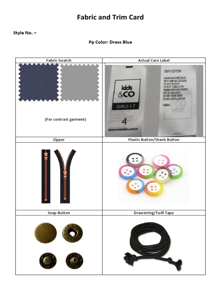 Fabric and Trim Card Example PDF | PDF