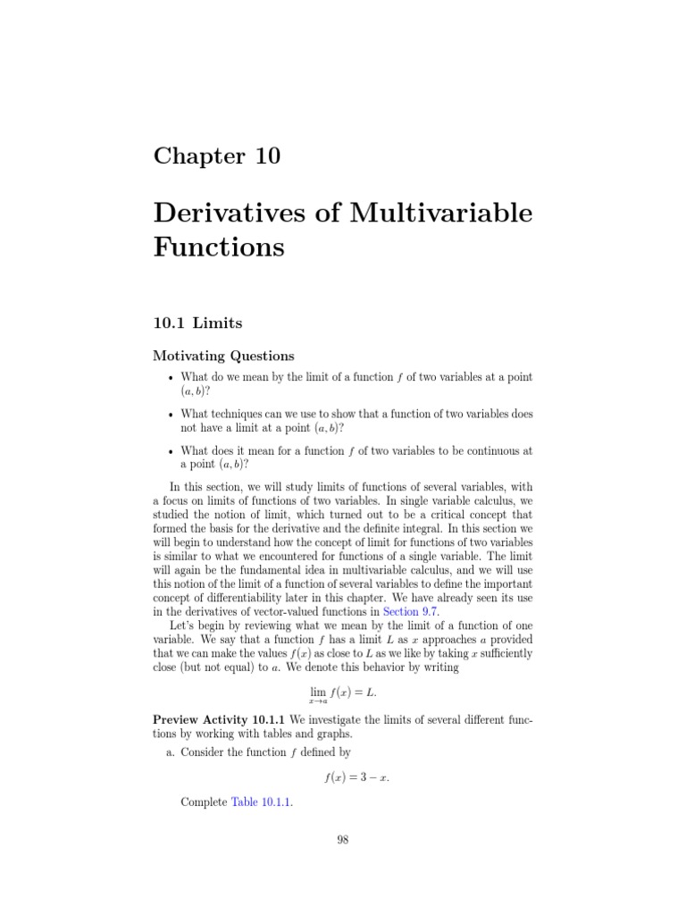 Derivatives Of Multivariable Function Pdf Derivative Multivariable Calculus