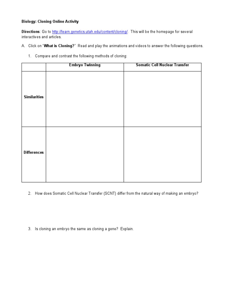 Cloning Exploration for Students | PDF