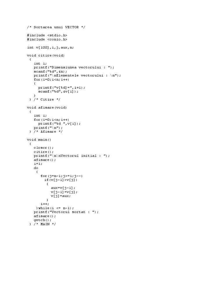 Sortarea Unui VECTOR | PDF