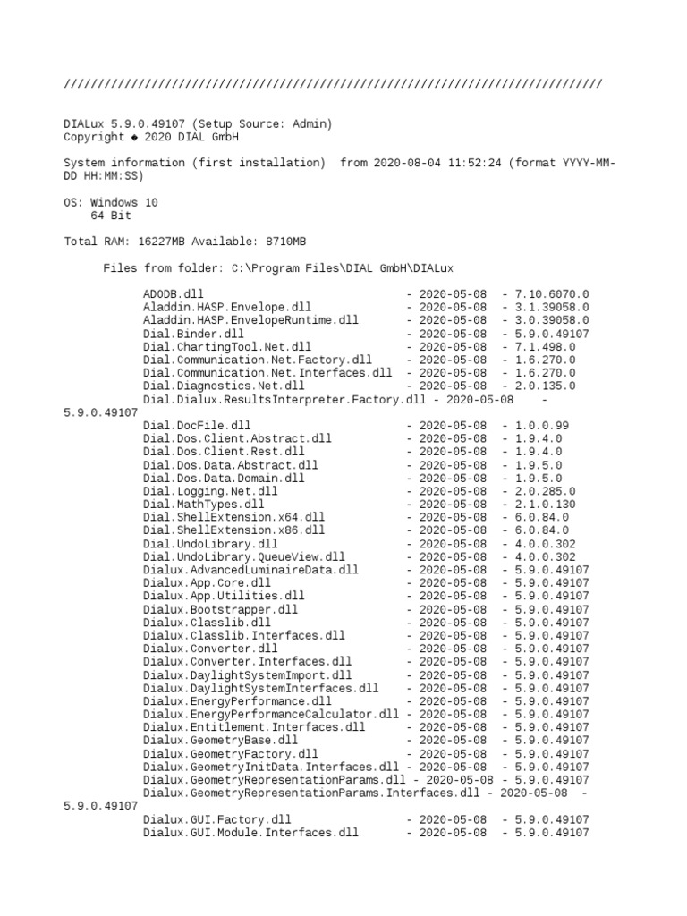 DIALux Setup Information | PDF | Graphical User Interfaces | Computing Platforms