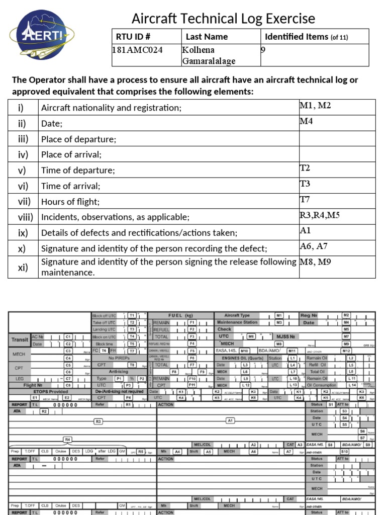 Aircraft Technical Log Exersise | PDF