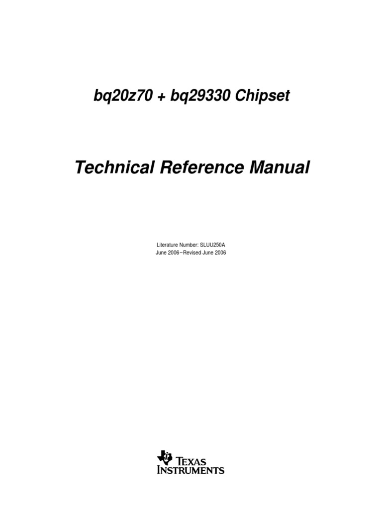 Technical Reference Manual: bq20z70 + bq29330 Chipset | PDF | Field ...