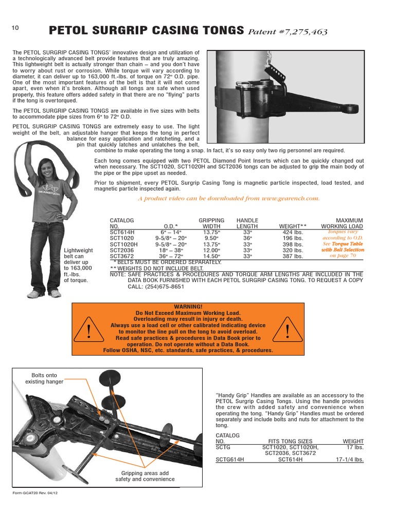 Petol Surgrip Casing Tongs: Patent #7,275,463 | PDF | Nut (Hardware ...