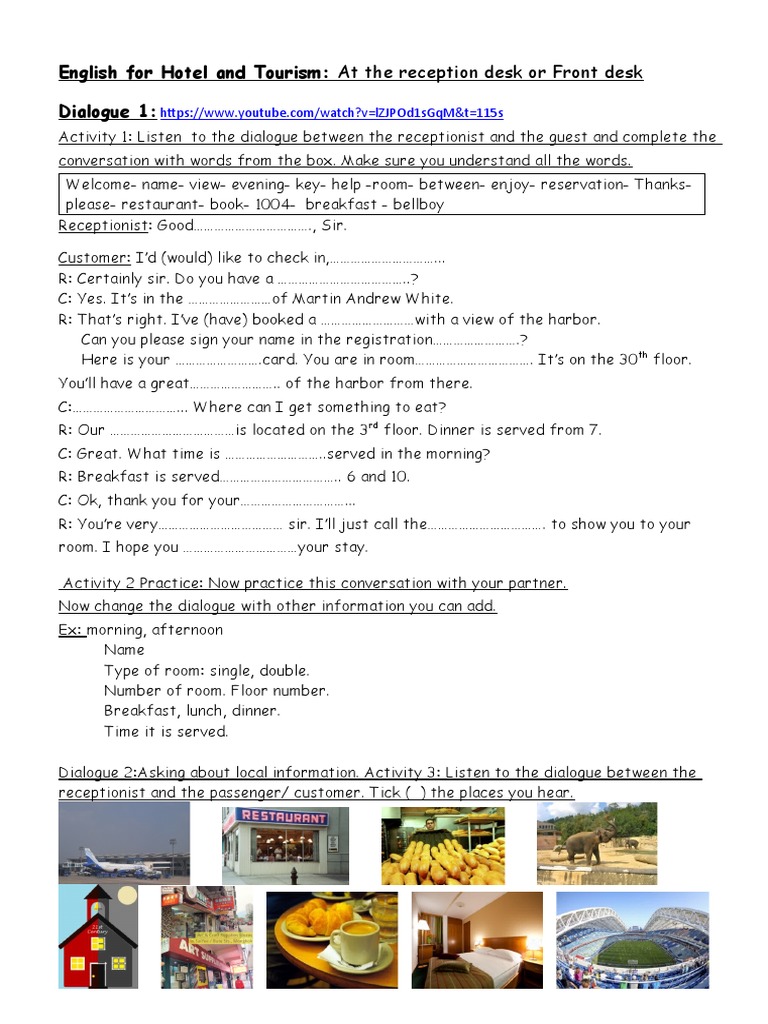 English For Hotel and Tourism: Dialogue 1:: at The Reception Desk or ...