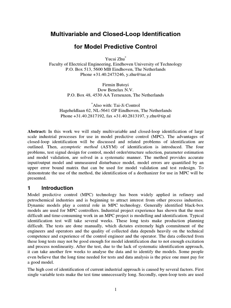 Multivariable and Closed-Loop Identification For Model Predictive Control | PDF | Control Theory ...
