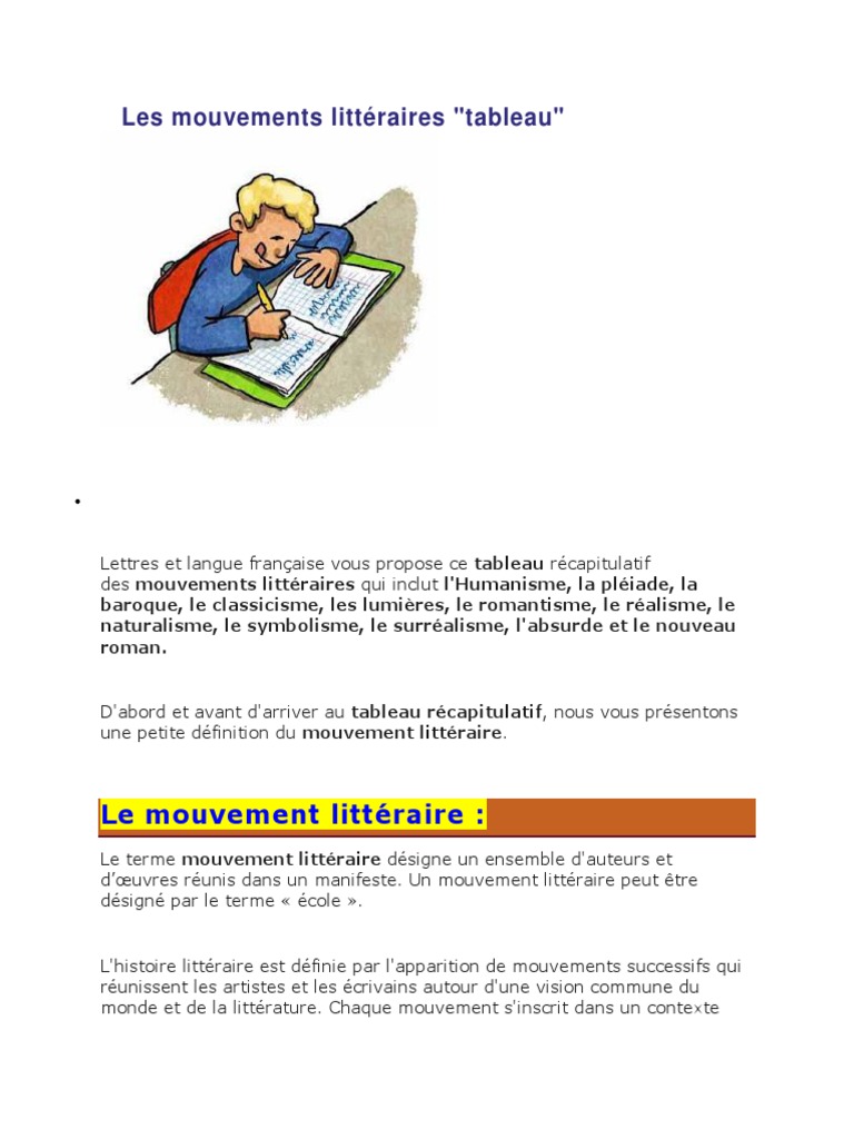 Tableau des mouvements littéraires | PDF | Classiques