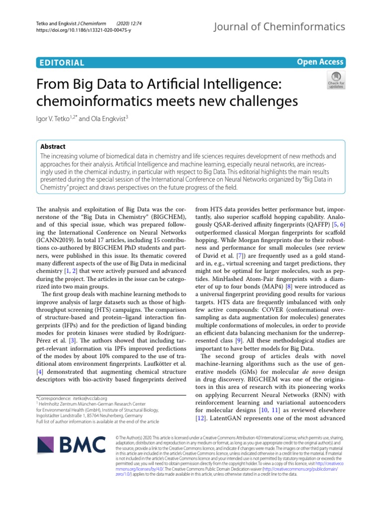 From Big Data To Artificial Intelligence Chemoinformatics Meets New ...