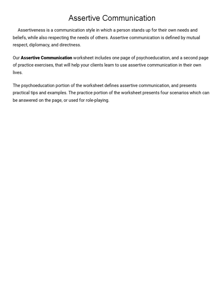 Assertive Communication (Worksheet) - Therapist Aid PDF | PDF
