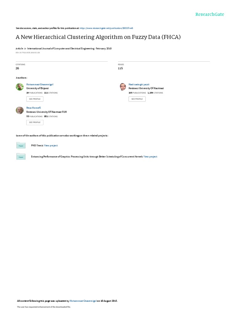 A New Hierarchical Clustering Algorithm On Fuzzy D | PDF