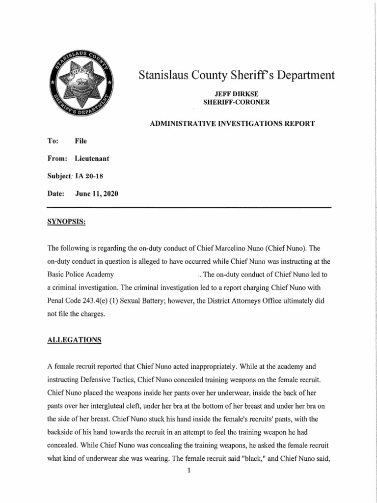Marc Nuno Administrative Investigation Report | PDF | Sergeant | Detective