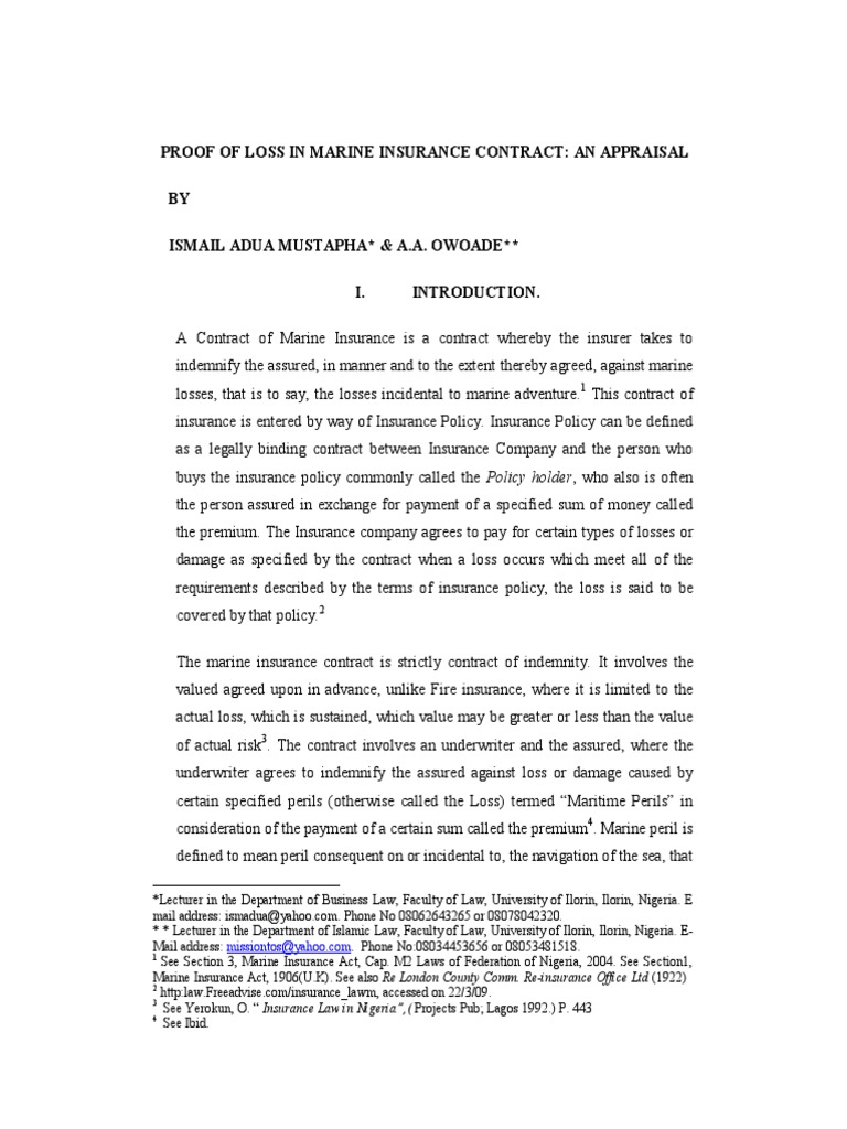 Proof of Loss in Marine Insurance Contract: An Appraisal | PDF | Burden ...