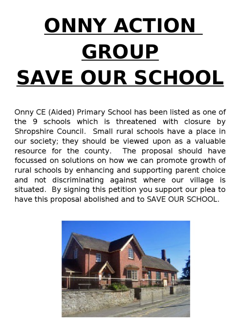 Save Onny Primary School Petition | PDF
