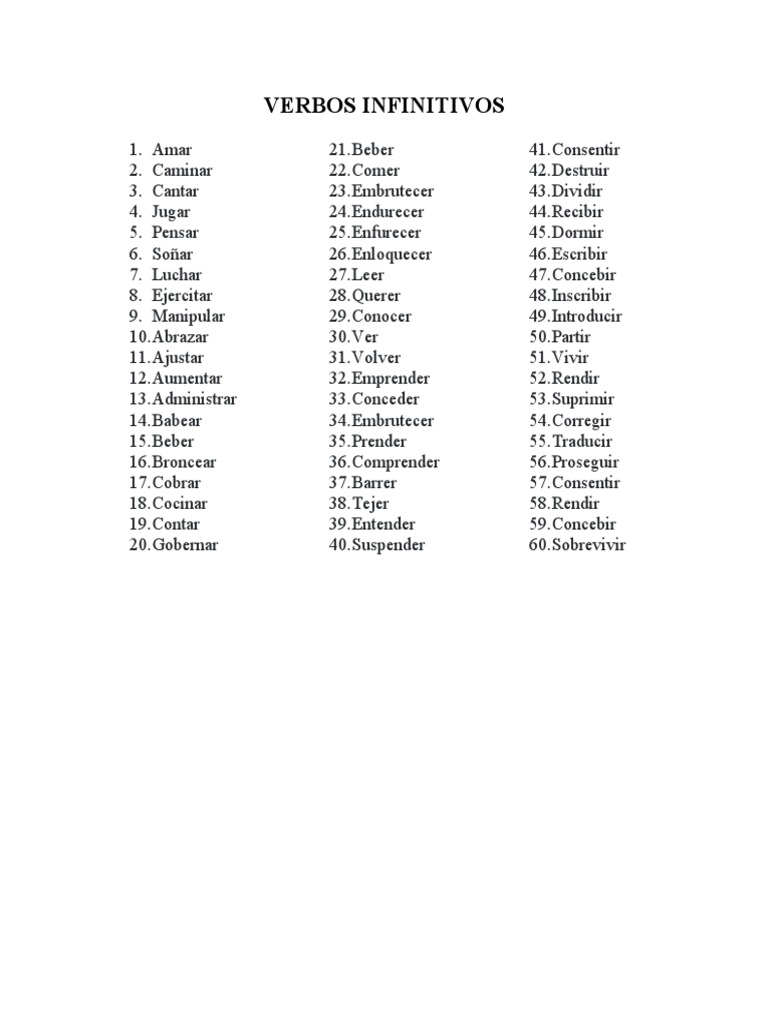 Verbos Infinitivos | PDF