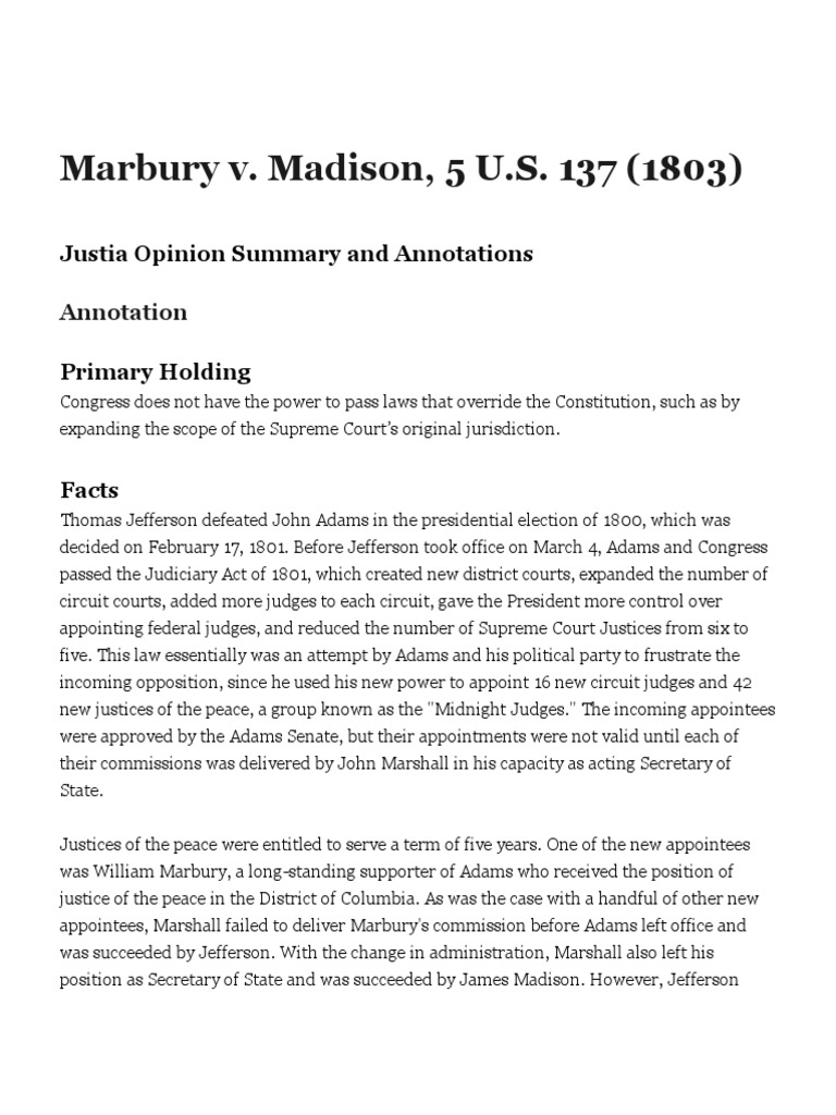 Marbury v. Madison | PDF | Marbury V. Madison | Federal Government Of ...