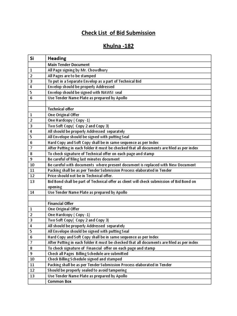 Check List of Bid Checking | PDF | Written Communication | Business