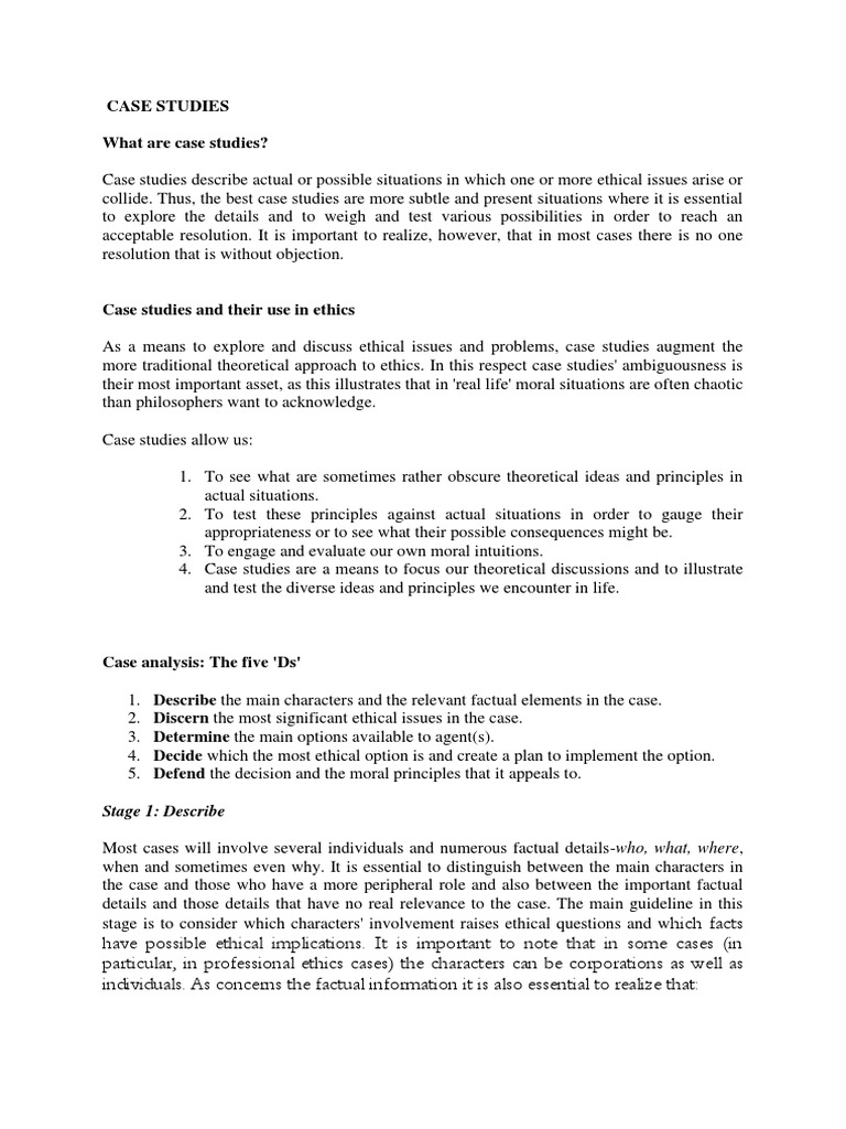 Understanding Ethical Case Studies Pdf Case Study Reason