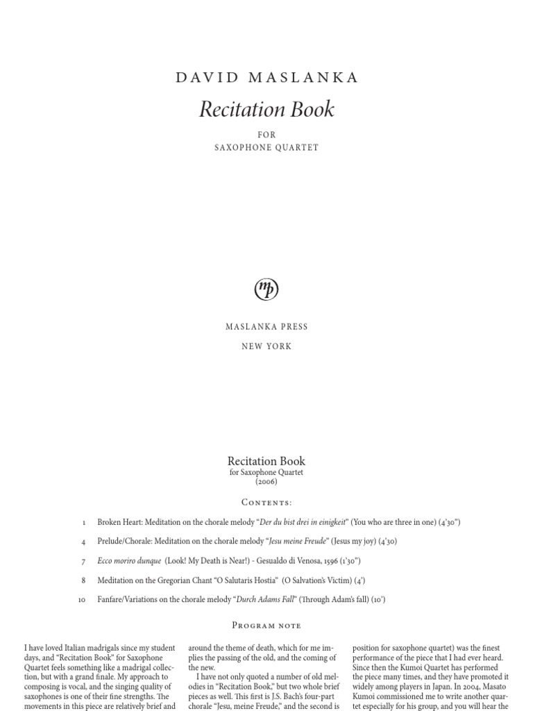 Recitation Book 00 Score | PDF | Classical Compositions | Choral ...